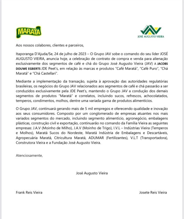 Grupo Maratá anuncia venda do portfólio do café e chá - Destaque Noticias
